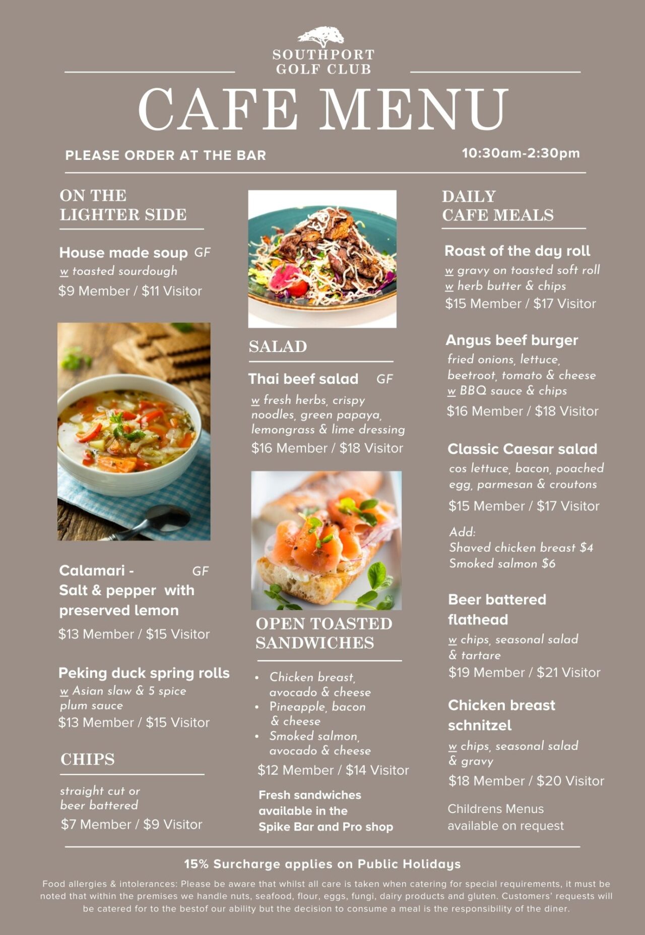 Cafe Menu | Southport Golf Club